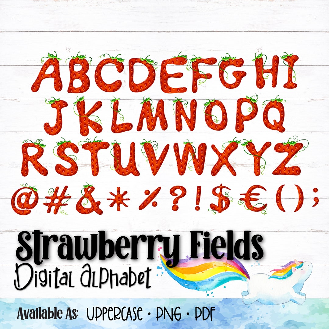 Letras del alfabeto digital imprimibles de fresa, letras de fresa ...