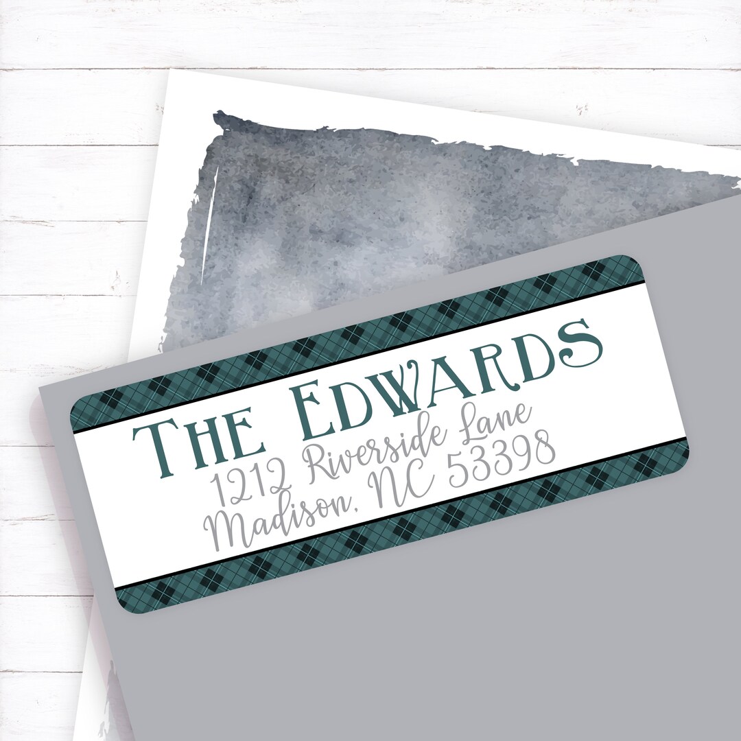 Green Plaid Tartan Christmas Card Address Labels, Christmas Tartan ...