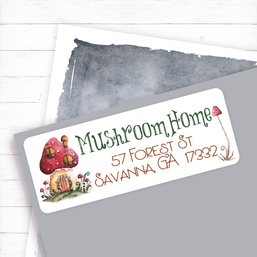 Mushroom Fairy House Address Label, Fairy Home Address Sticker, Fun ...