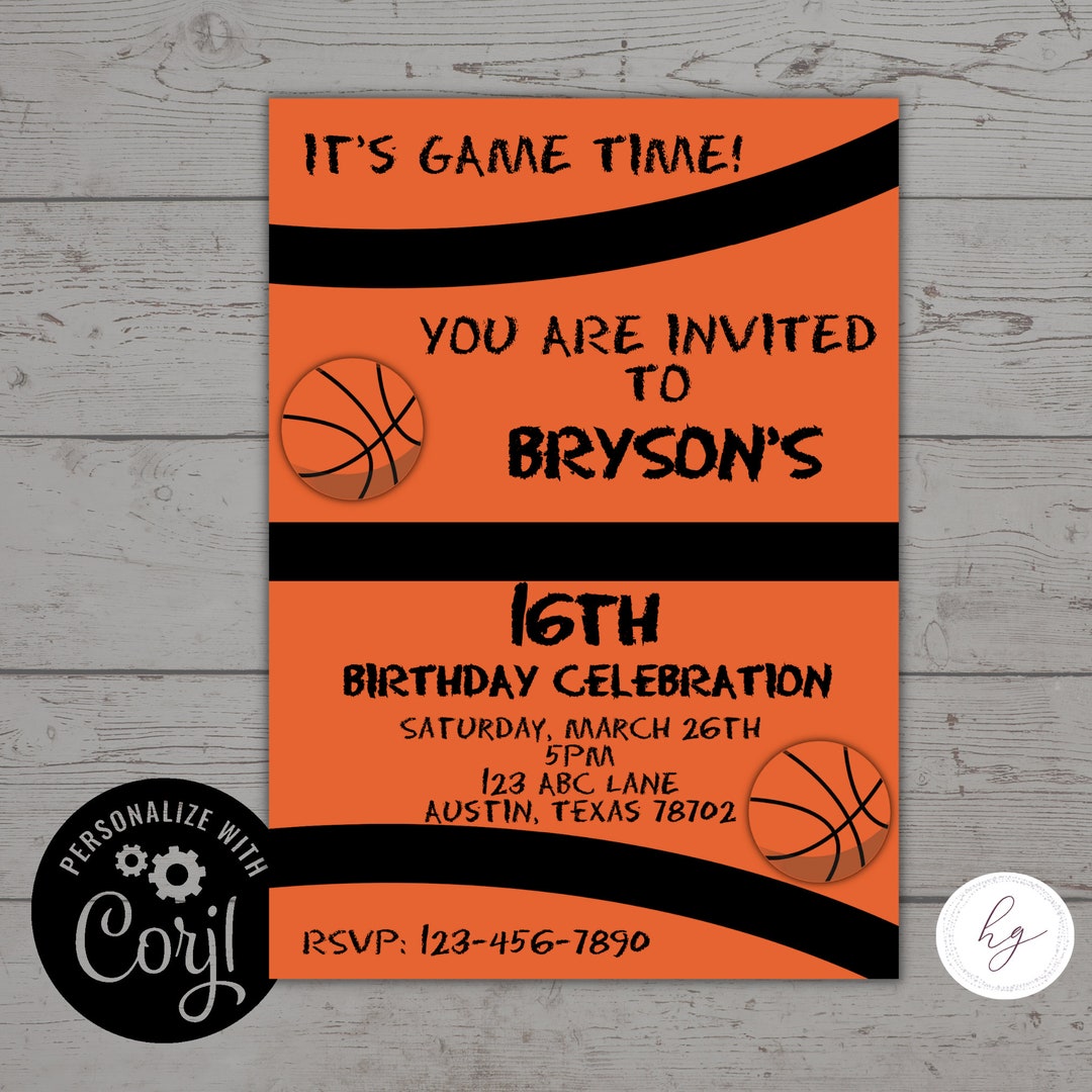 Basketball Invitation Birthday Party Invites Boy or Girl Sports Theme ...