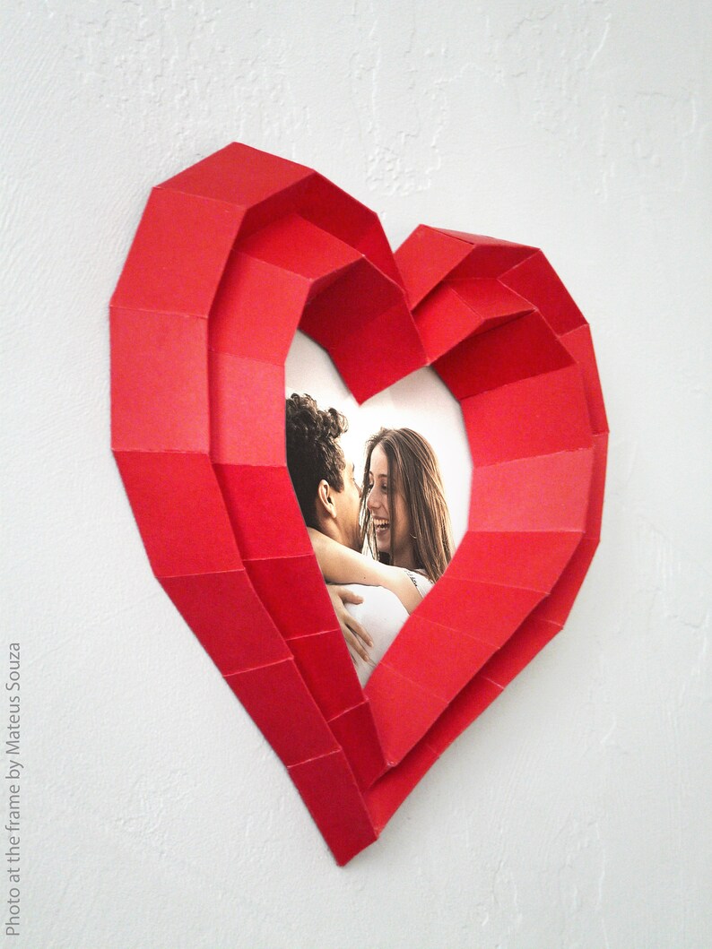 3D papercraft Heart Photo Frame DIY Templates PDF DXF | Etsy