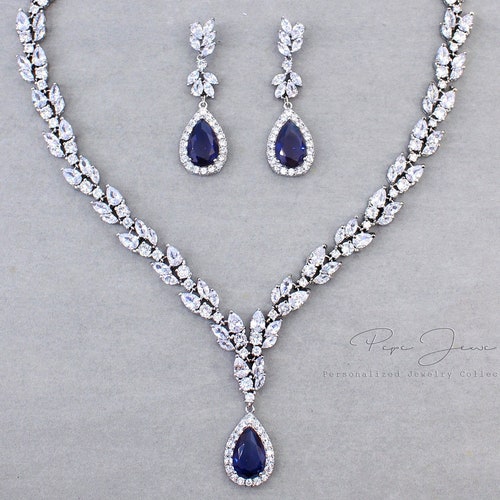 Sapphire Blue Something Blue Wedding Bridal Necklace Earrings - Etsy