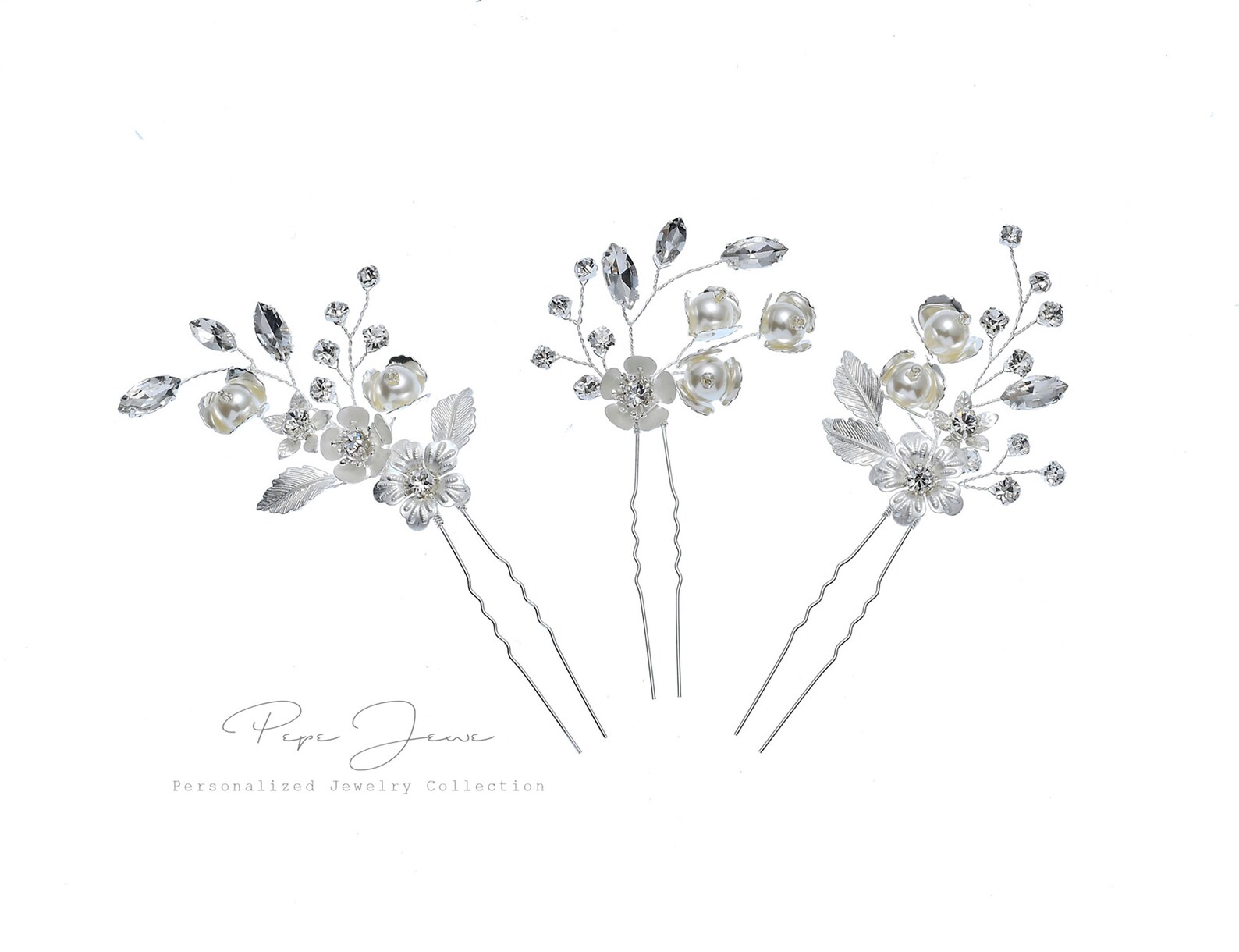 Set Of 3 Bridal Hair Pins Crystal Leaves Wedding Hair Etsy Hong Kong