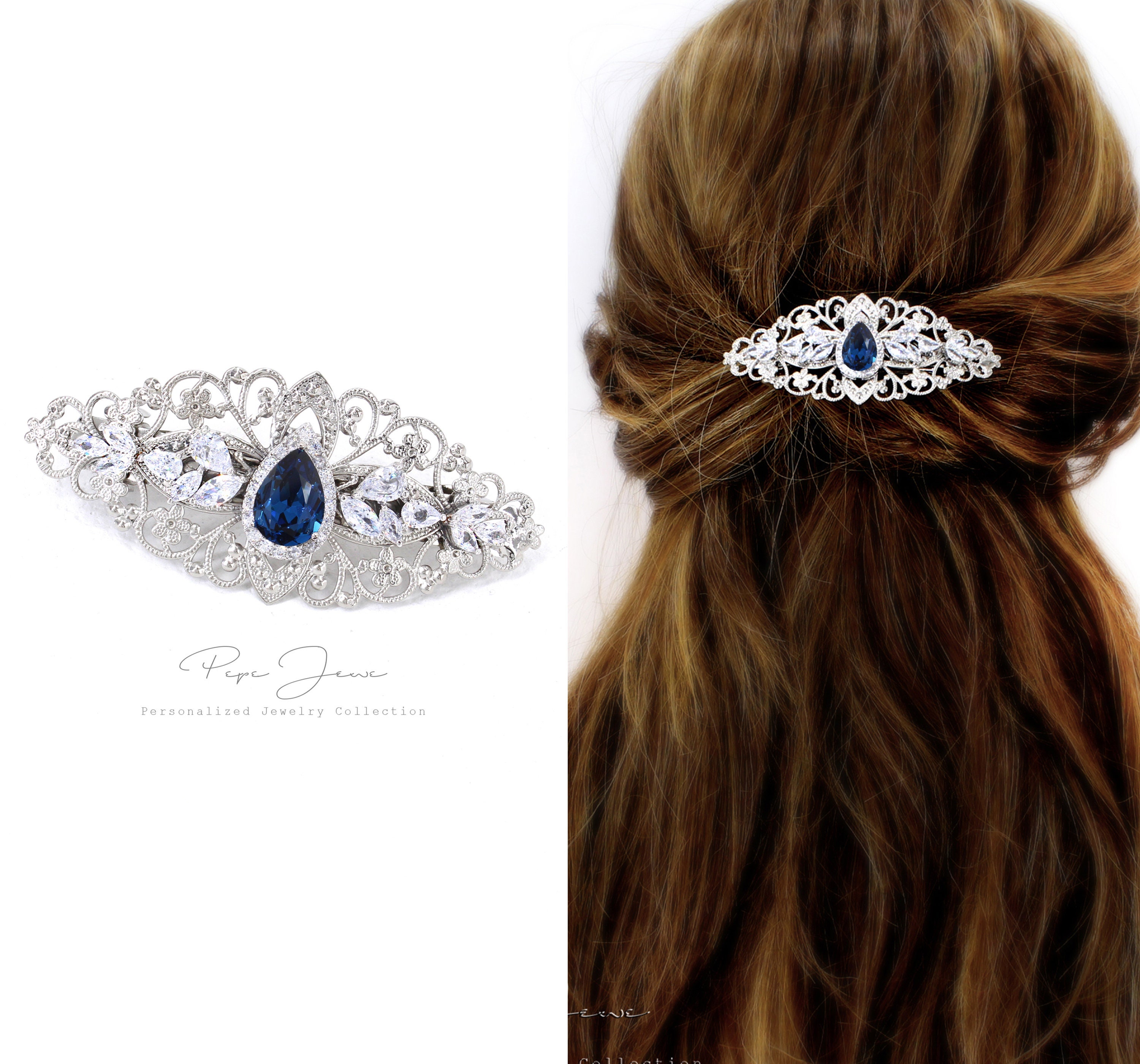 Sapphire Blue Bridal Necklace Wedding Jewelry Set Leaves Something Blue ...