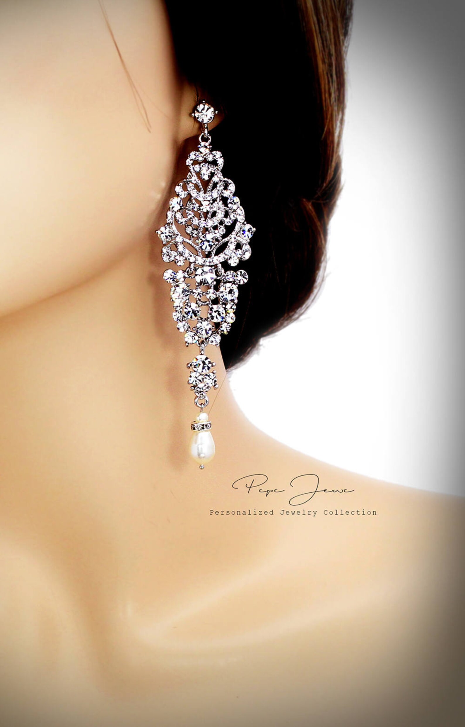 Wedding Earrings Rhinestones Earrings Swarovski Pearl Earrings | Etsy