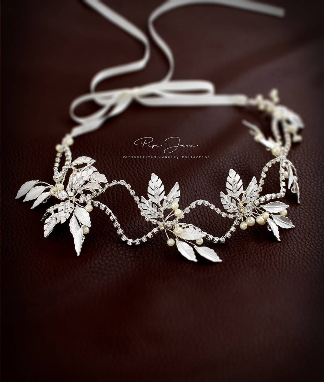 Wedding Ribbon Headband Bridal Headpiece Bridal Hair Comb Silver ...