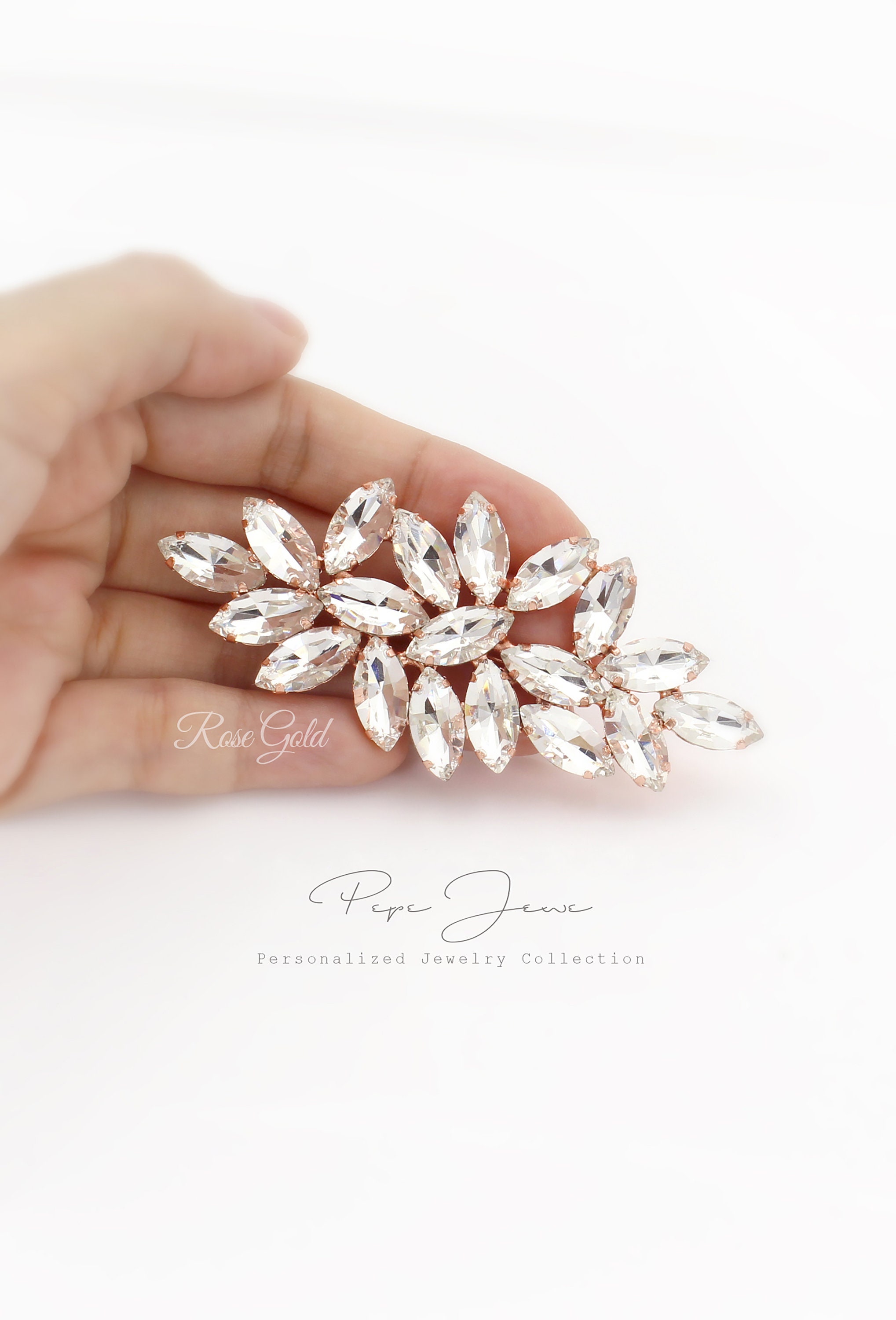 Rose Gold Tone Rhinestone Flat Back Brooch Swinging Drop Pin | Etsy