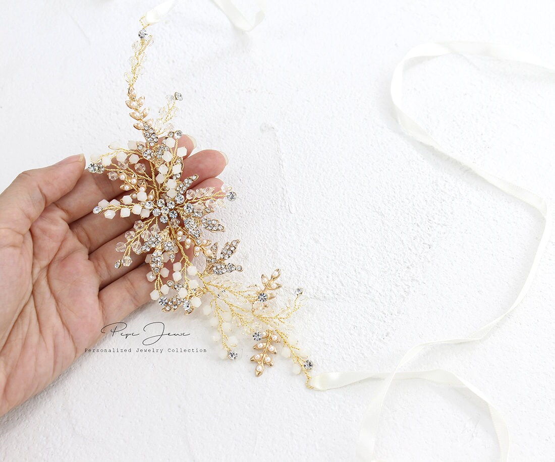 Wedding Ribbon Headband Bridal Headpiece Bridal Hair Comb Gold - Etsy