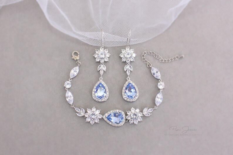 Sapphire Blue Bridal Necklace Wedding Jewelry Set Leaves Something Blue ...