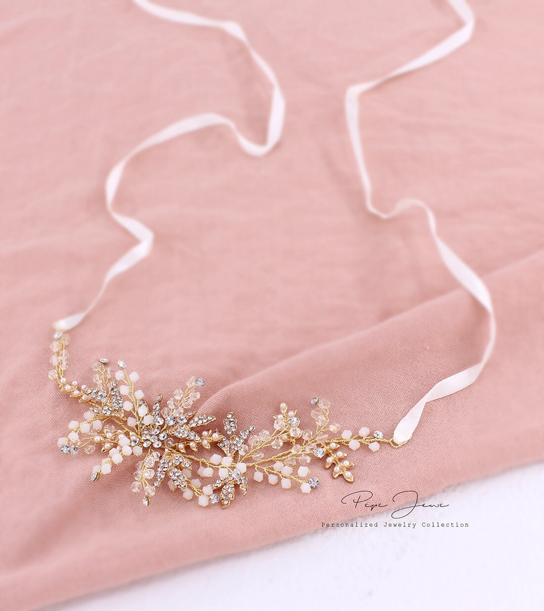 Wedding Ribbon Headband Bridal Headpiece Bridal Hair Comb Gold | Etsy