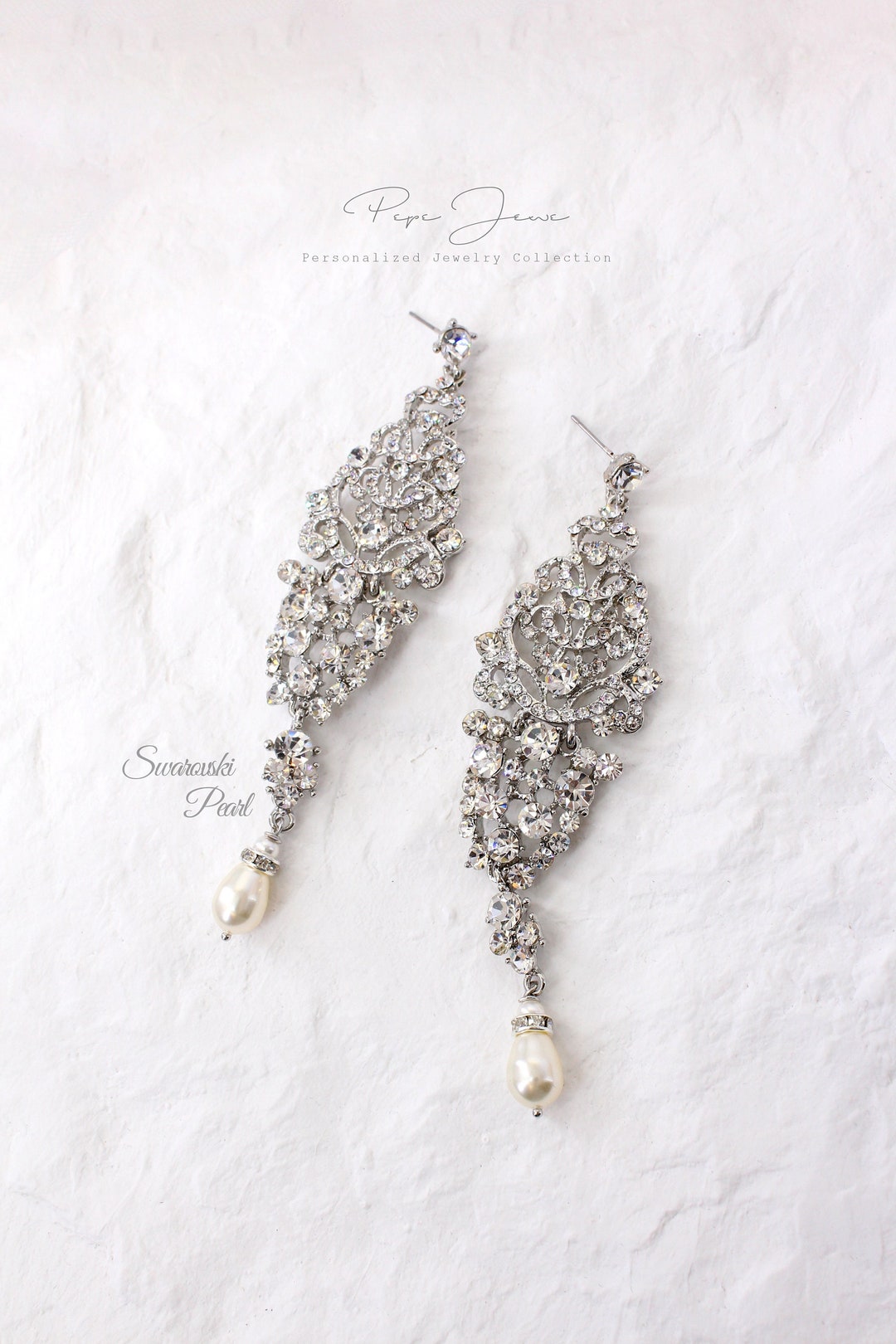 Wedding Earrings Rhinestones Earrings Swarovski Pearl Earrings Wedding ...