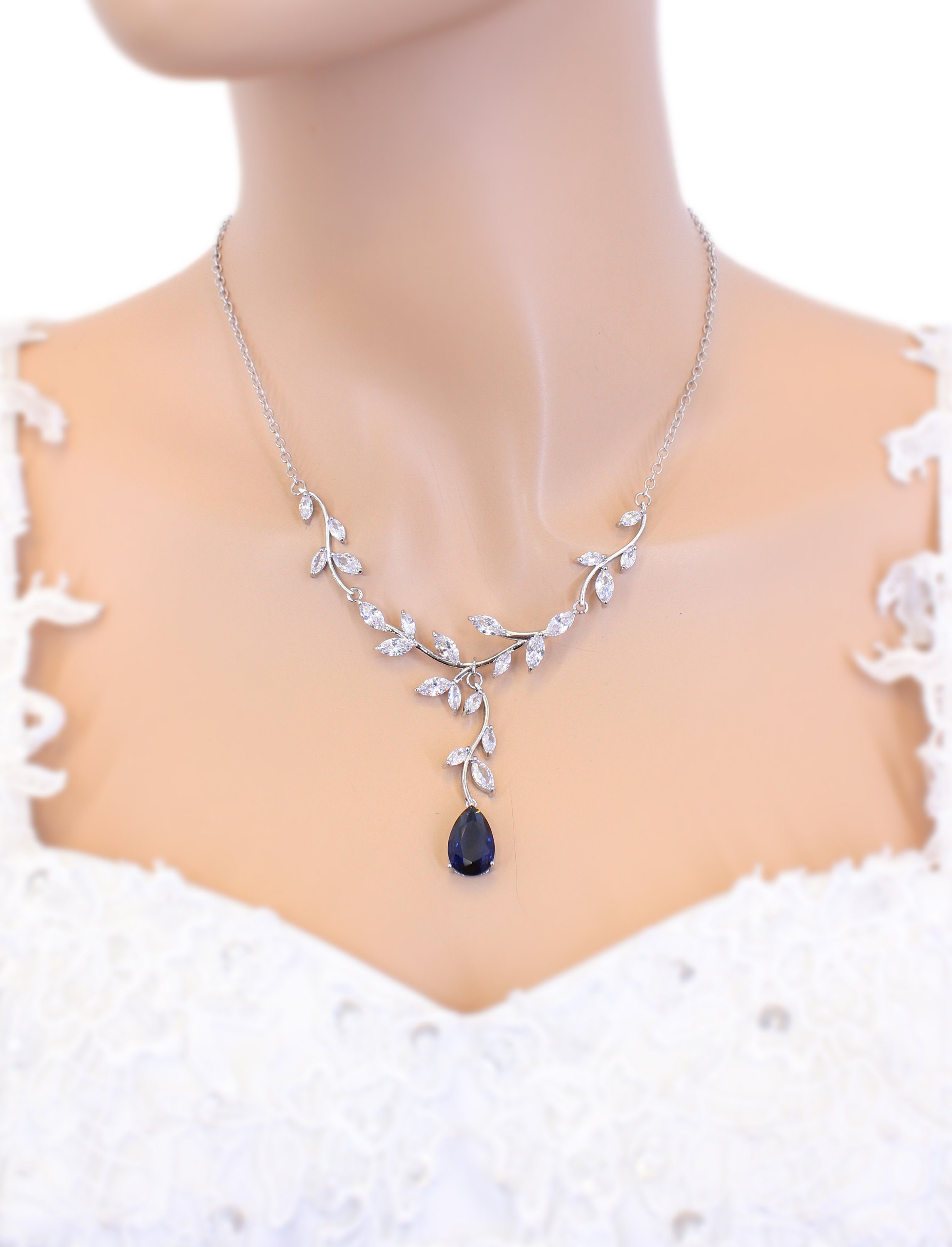 Leaf Bridal Jewelry Set Sapphire Blue Wedding Backdrop - Etsy