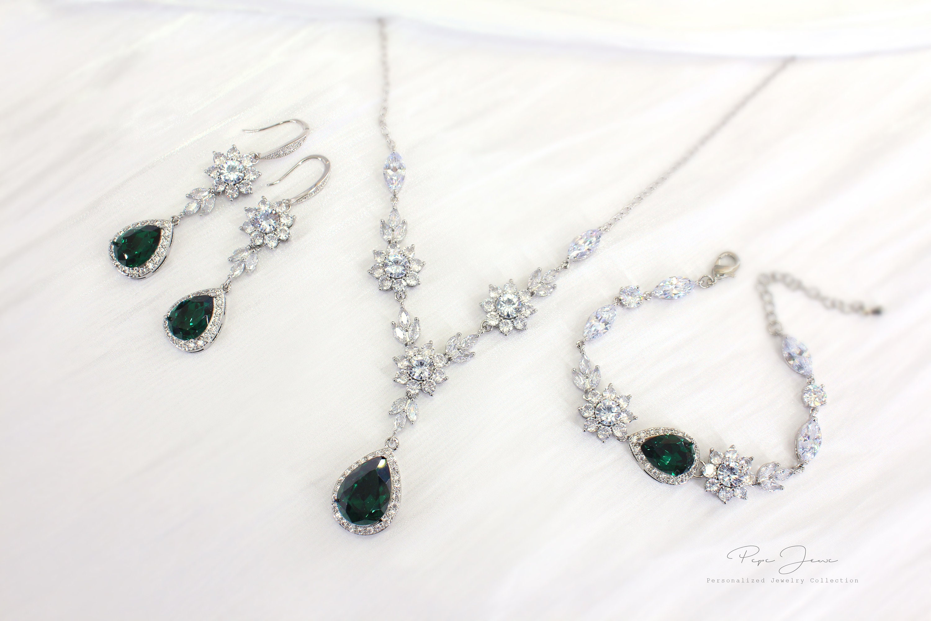 Sapphire Blue Bridal Necklace Wedding Jewelry Set Leaves Something Blue ...