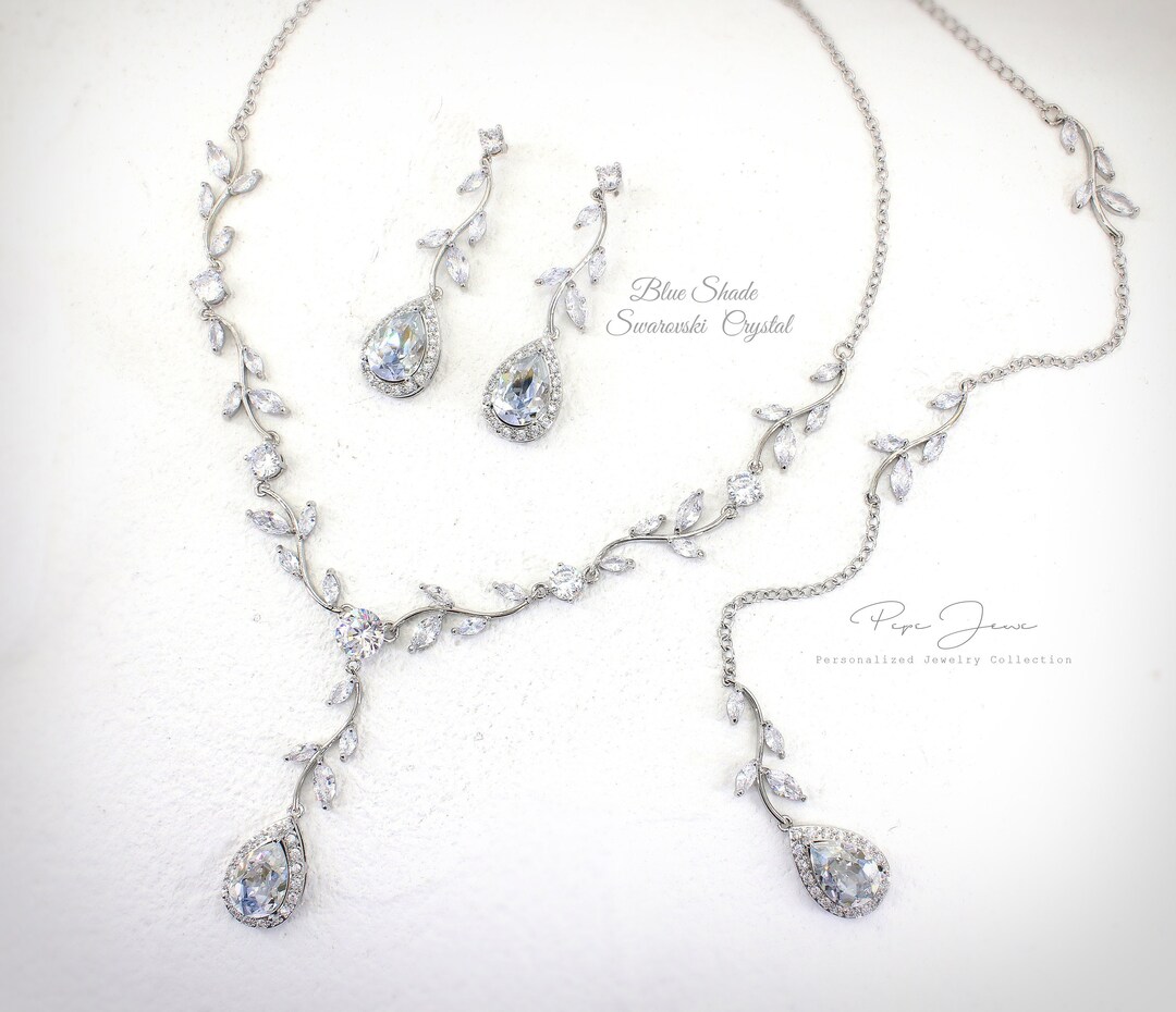 Soft Blue Bridal Necklace Light Turquoise Gray Wedding Jewelry Set ...