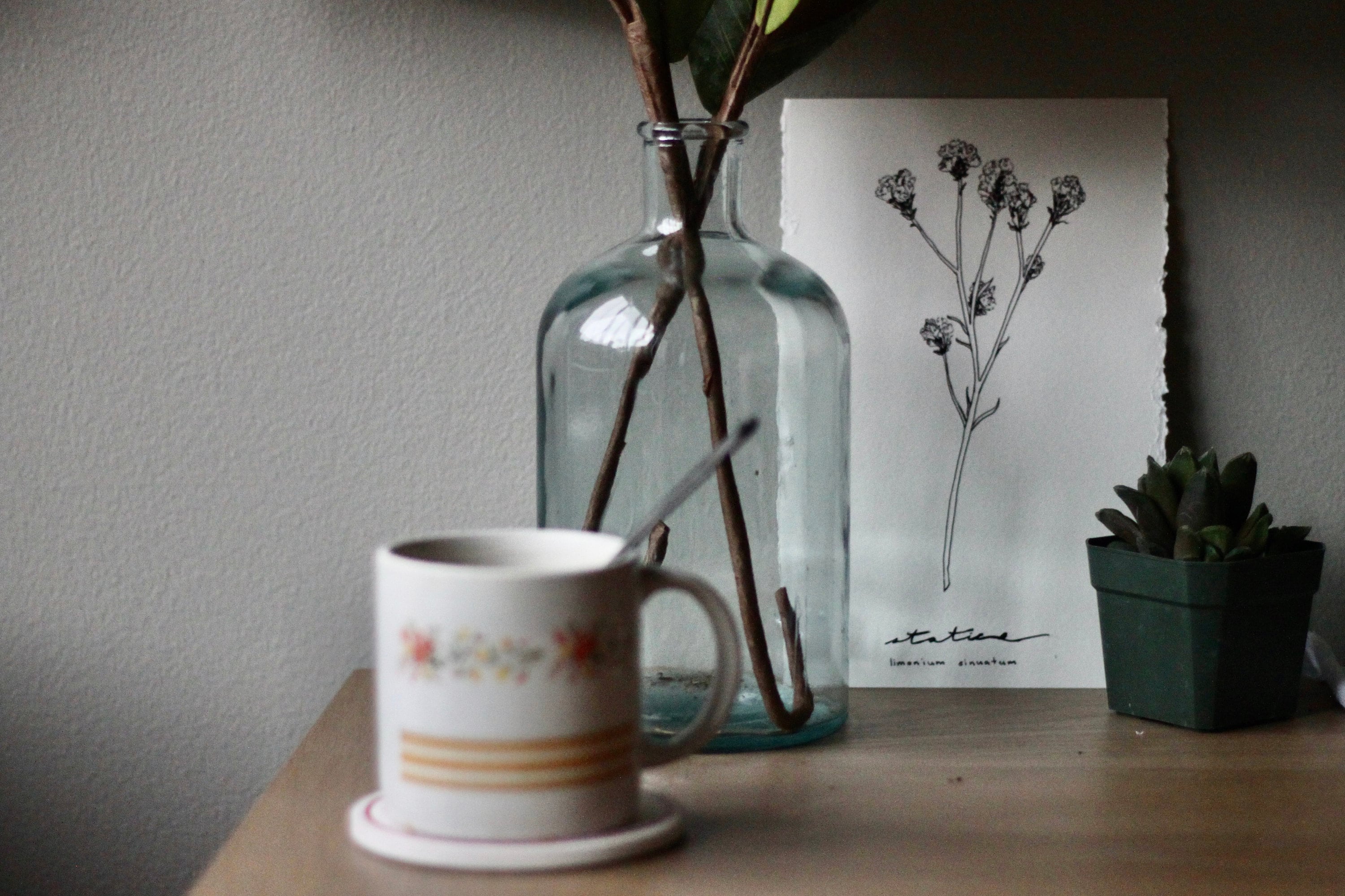 Minimalist Floral Drawing, Black Ink Flower, Statice Ink Sketch, Simple ...