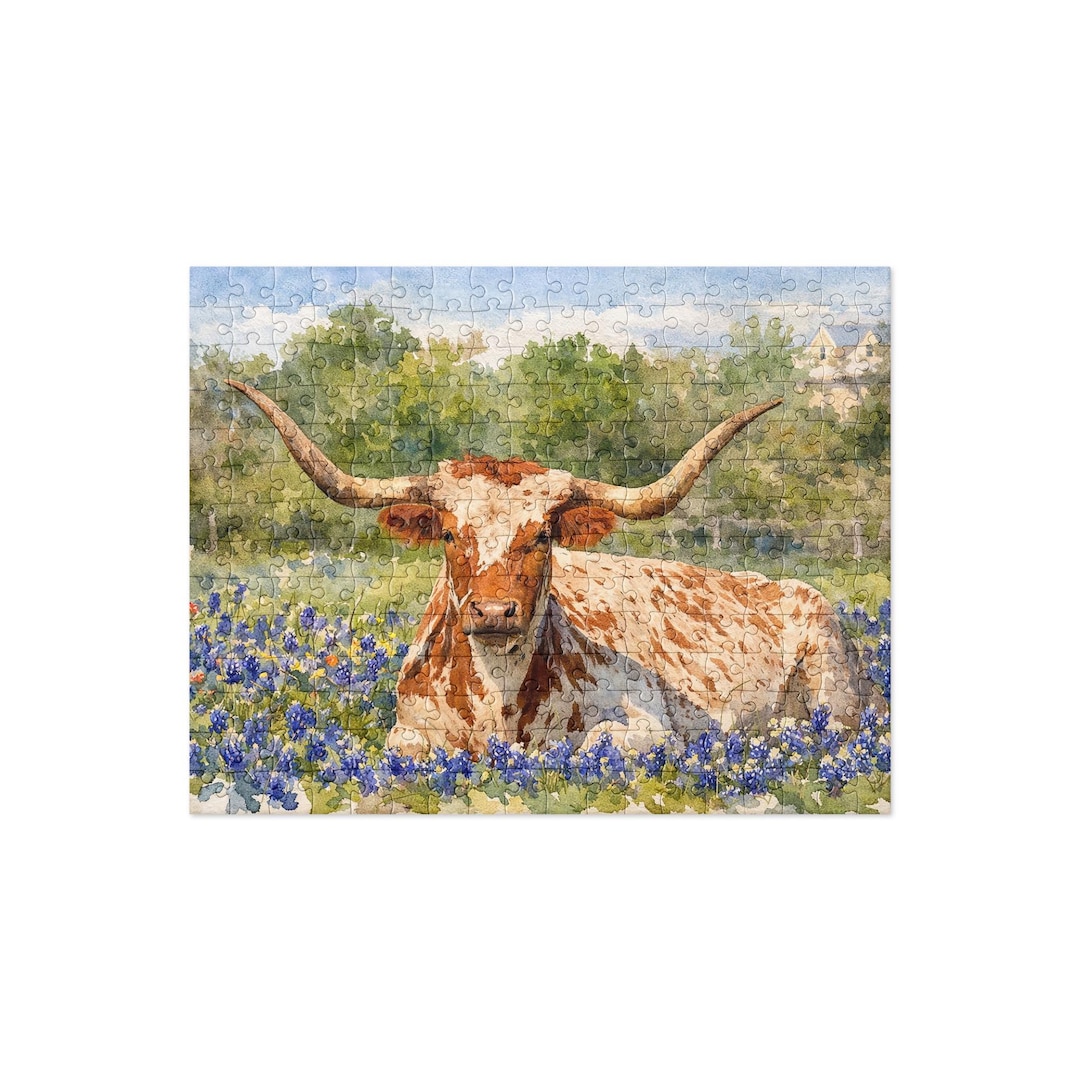 Texas Longhorn Watercolor Puzzle – Rustic Western Decor - Etsy