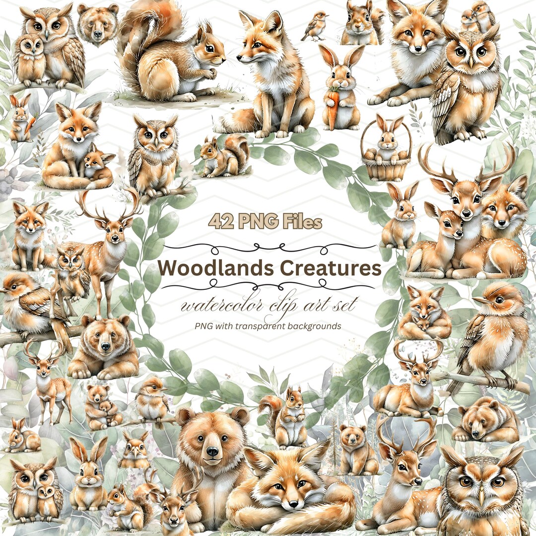 Cute Baby Animal Watercolor Clipart, PNG, LARGE BUNDLE Pack, Watercolor ...