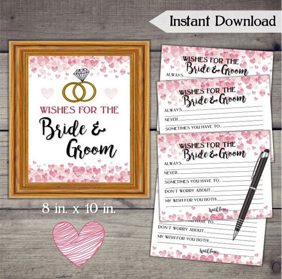 Wishes for the Bride & Groom Cards / Hearts Theme / Printable | Etsy