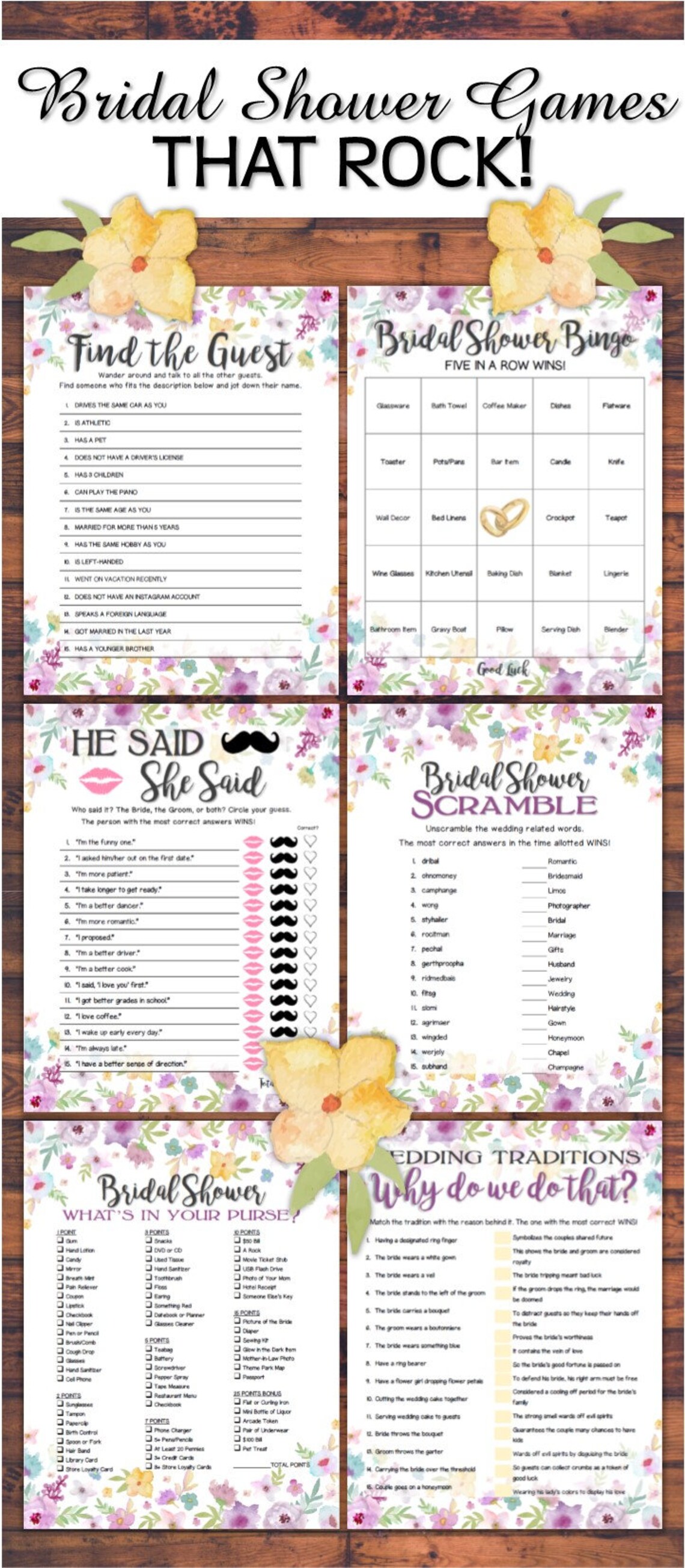 Printable Bridal Shower Game Bundle / Wild Flowers Wedding - Etsy