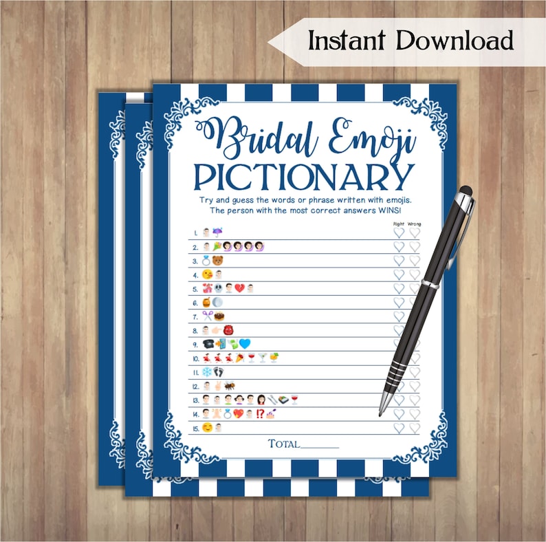 Emoji Pictionary Bridal Shower Game Classic Blue Wedding - Etsy