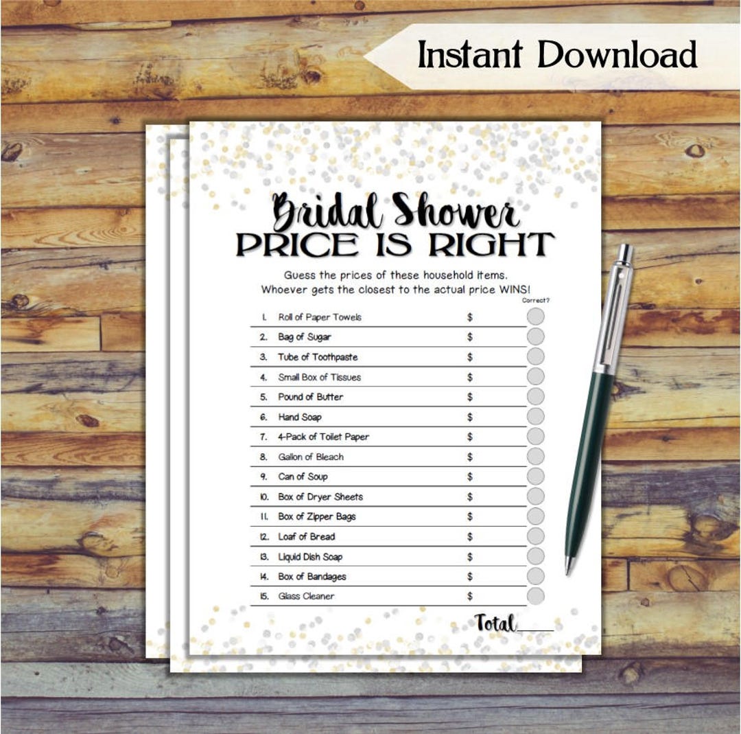 The Price is Right Bridal Shower Game / Confetti Printable Wedding ...