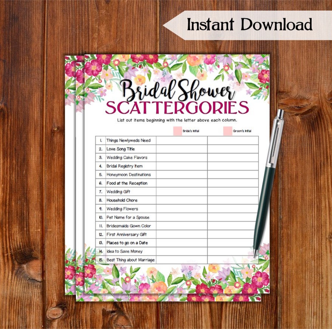 Scattergories Bridal Shower Game / Flowers Theme Printable - Etsy