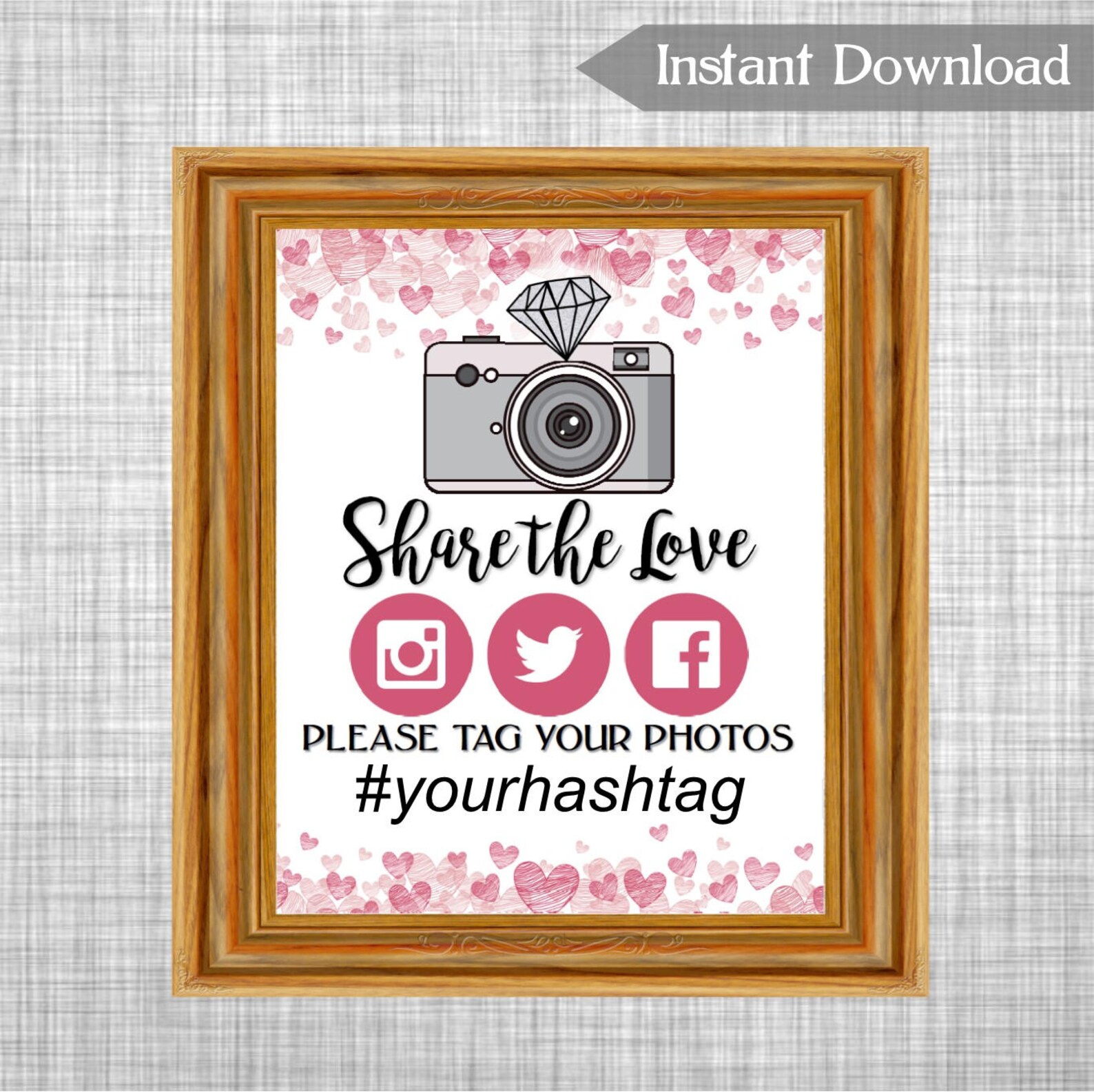 Printable & Editable Valentine Wedding Hashtag Sign / Twitter - Etsy