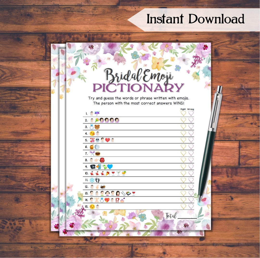 Emoji Pictionary Bridal Shower Game / Wild Flowers / Instant Printable ...