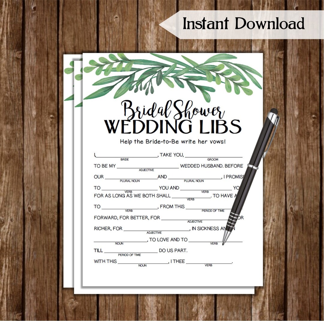 Wedding Libs Bridal Shower Game / Greenery Printable Wedding Mad Lib ...