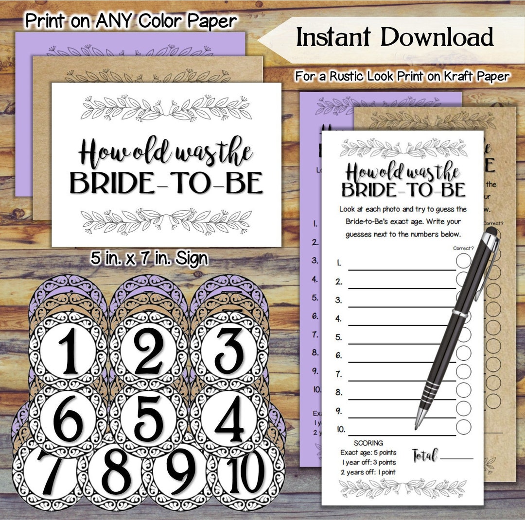 How Old Was the Bride-to-be Bridal Shower Game/ Printable Wedding ...