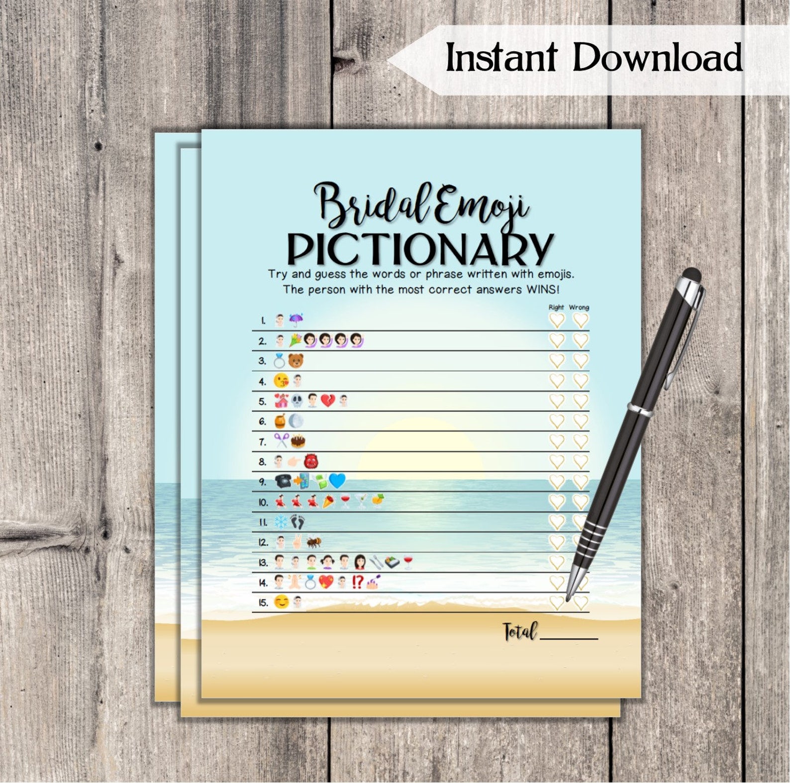 Emoji Pictionary Bridal Shower Game / Beach Theme / Instant - Etsy