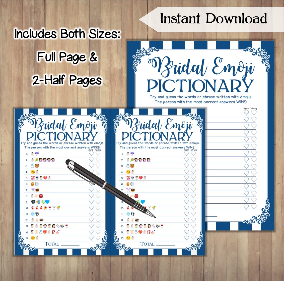 Emoji Pictionary Bridal Shower Game Classic Blue Wedding - Etsy