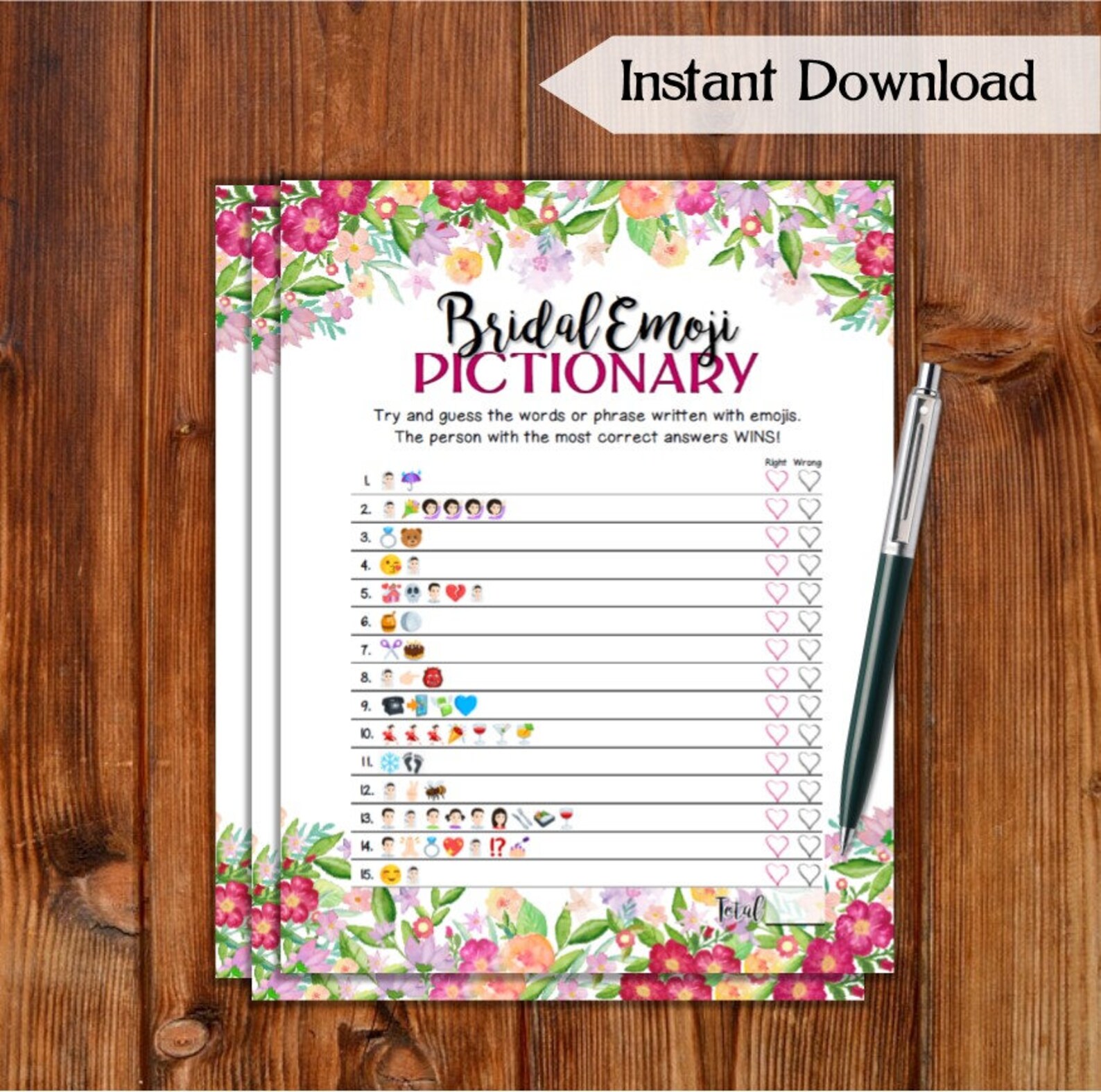 Bridal Shower Game Emoji Pictionary / Flowers / Instant - Etsy