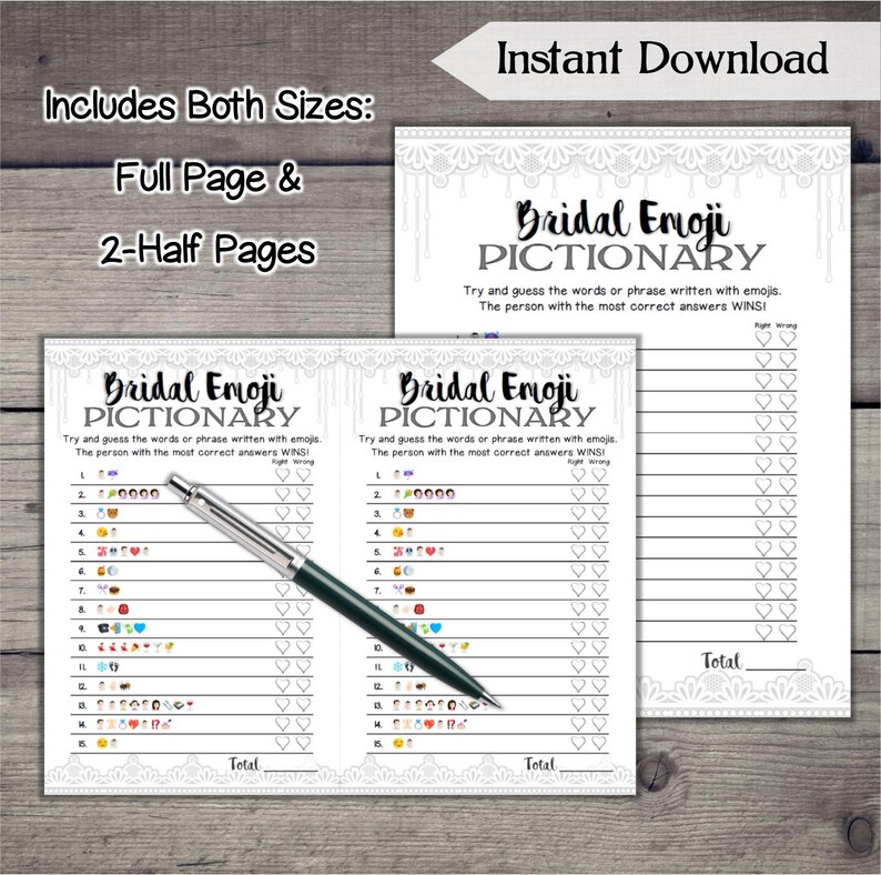 Bridal Shower Game Emoji Pictionary / White Lace / Instant - Etsy