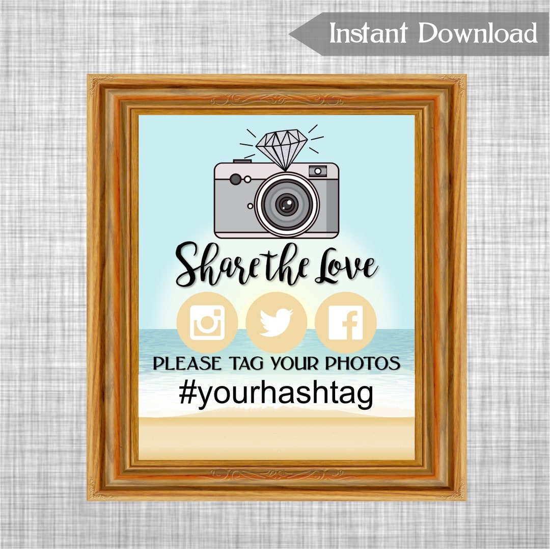 Printable & Editable Wedding Hashtag Sign / Beach Wedding / Twitter ...