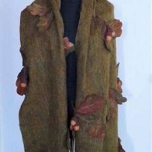 Oak Pattern Felt Scarf Ladies Forest Wrap Green 100% Naturel Merino ...
