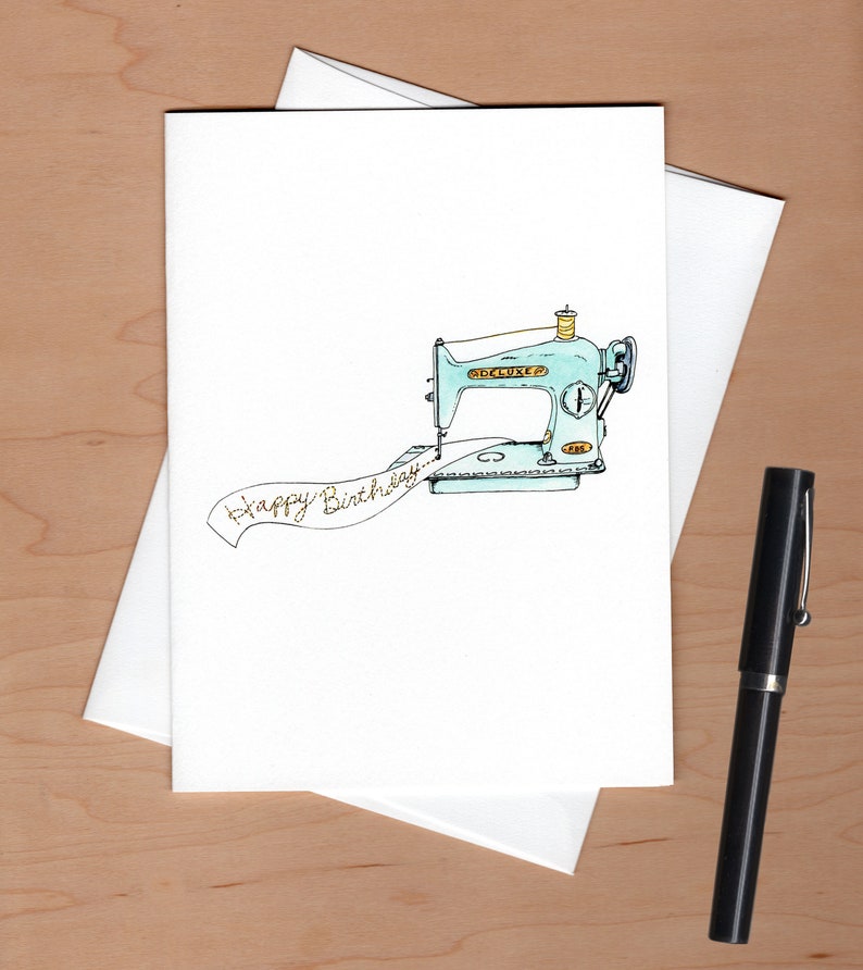 Vintage Sewing Machine Birthday Card - Etsy