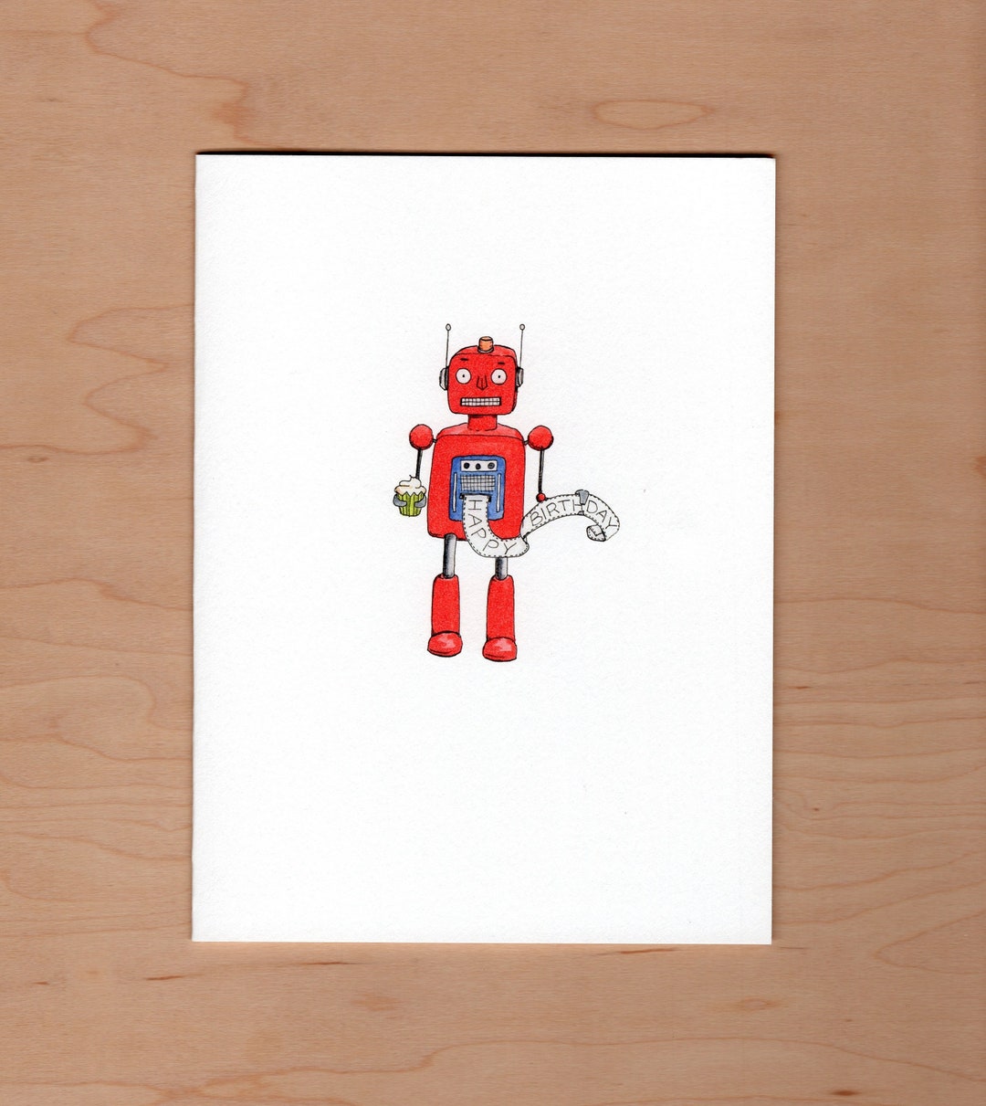 Robot Birthday Card, Illustrated Birthday Card, Handmade Card - Etsy