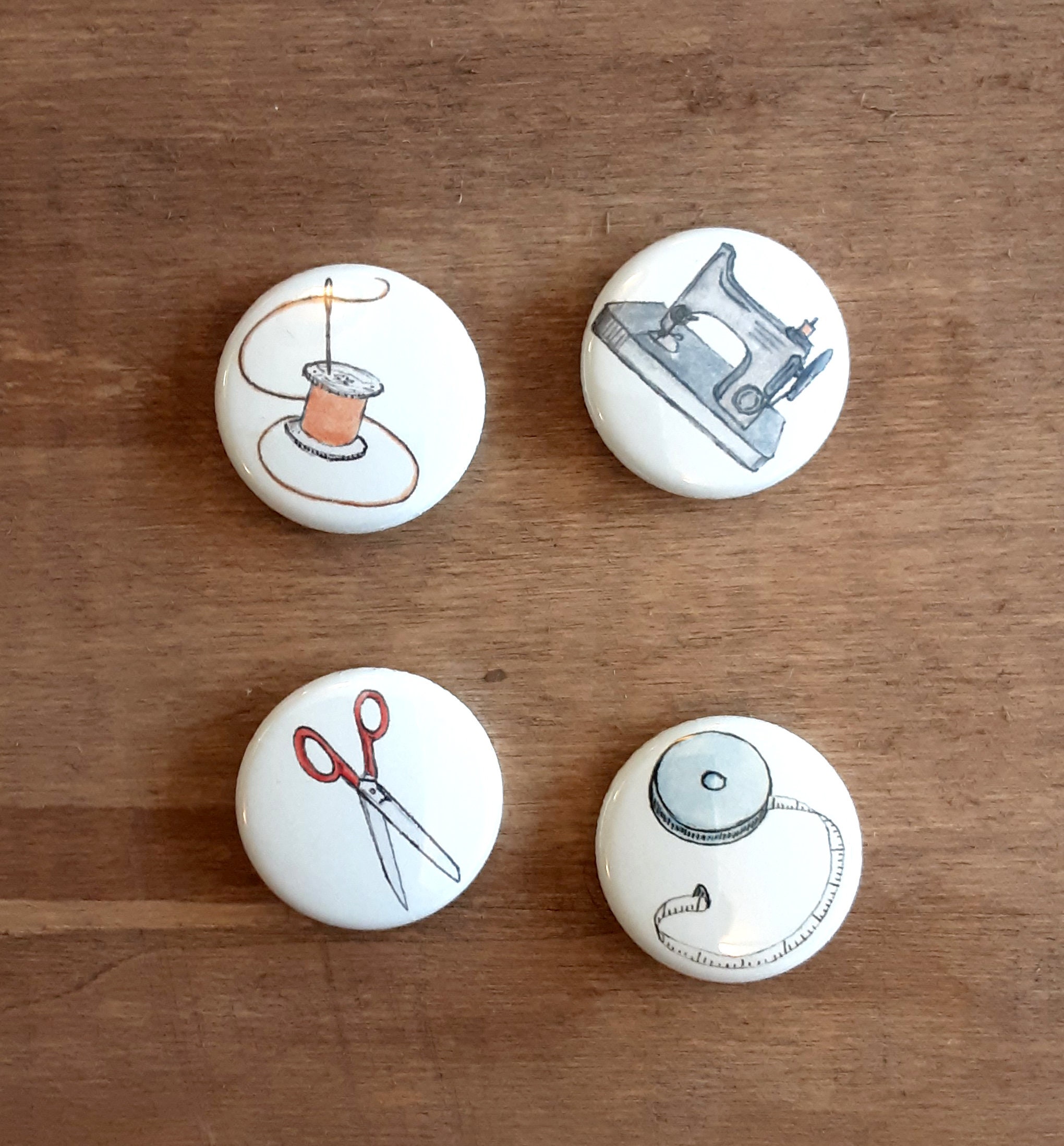 Set of 4 Sewing Themed Button Pins, Sewing Badges, 1 Inch Buttons - Etsy