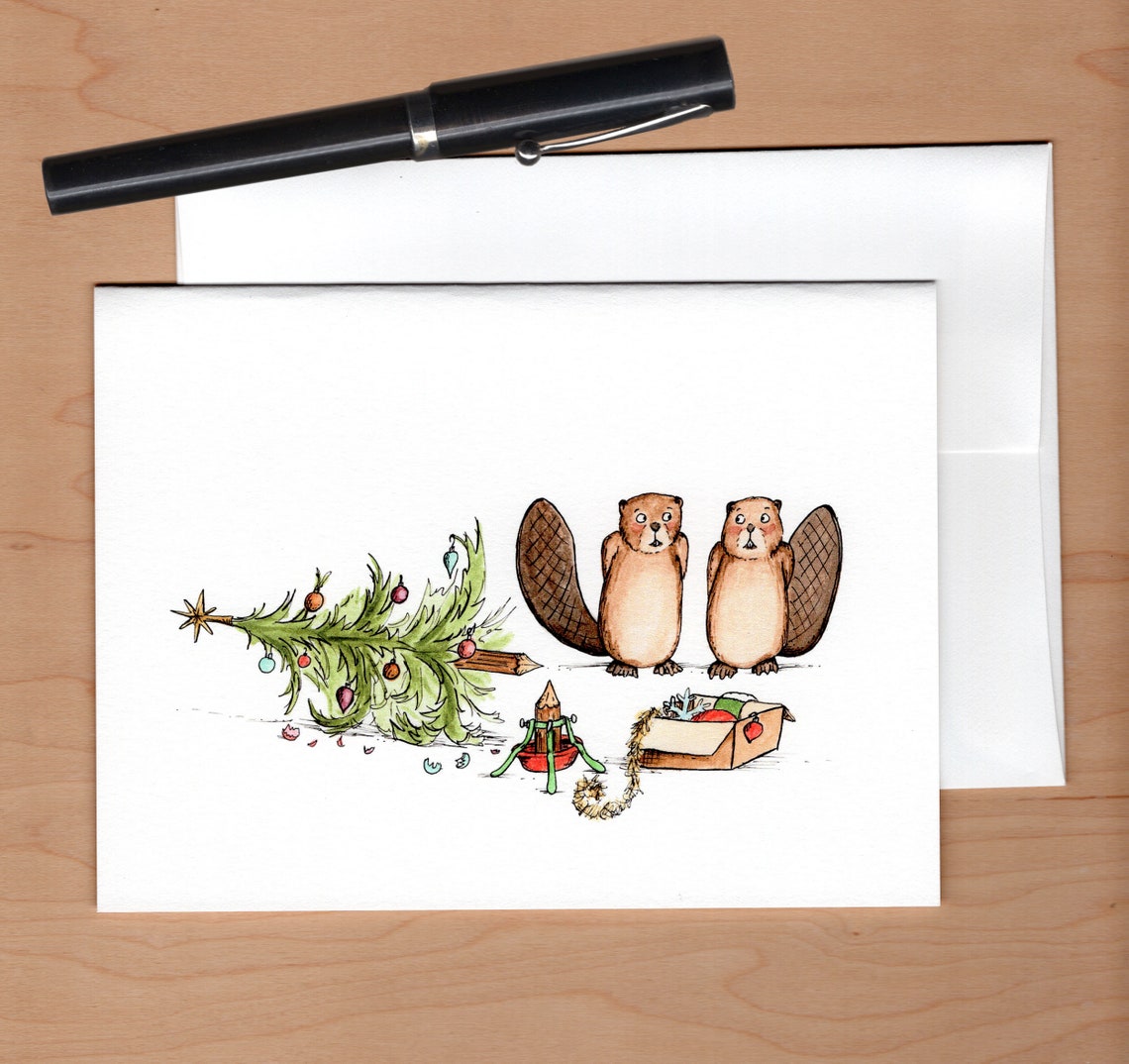Beaver Christmas Tree Card, Christmas Card, Funny Christmas Card - Etsy