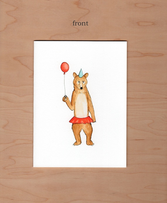 Bear and Balloon Birthday Card Bear Card Illustrated - Etsy