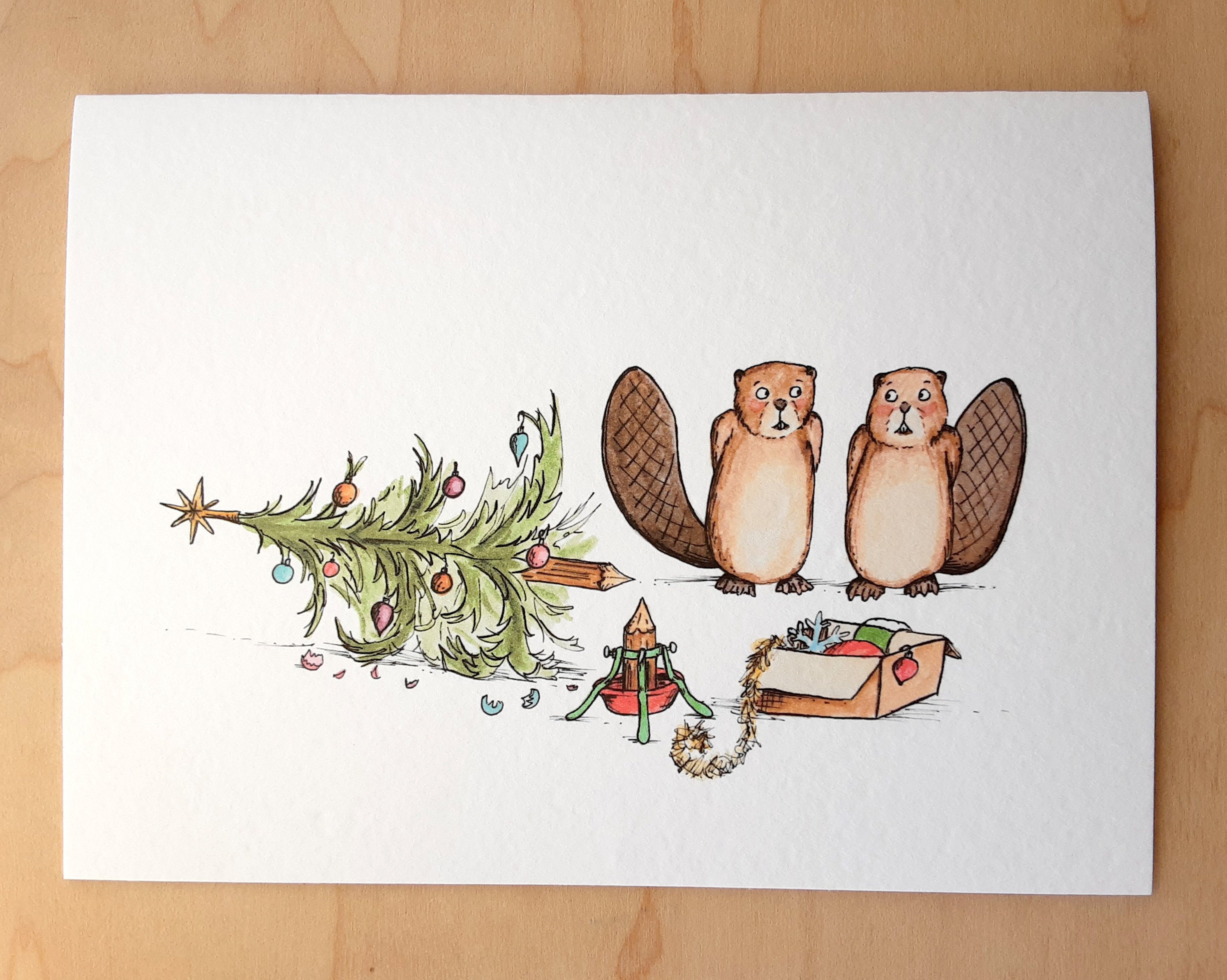 Beaver Christmas Tree Card Christmas Card Funny Christmas | Etsy