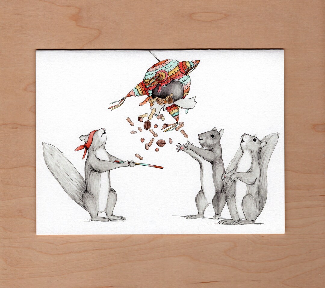 Squirrels Play Piñata Birthday Card, Funny Birthday Card, Squirrel ...