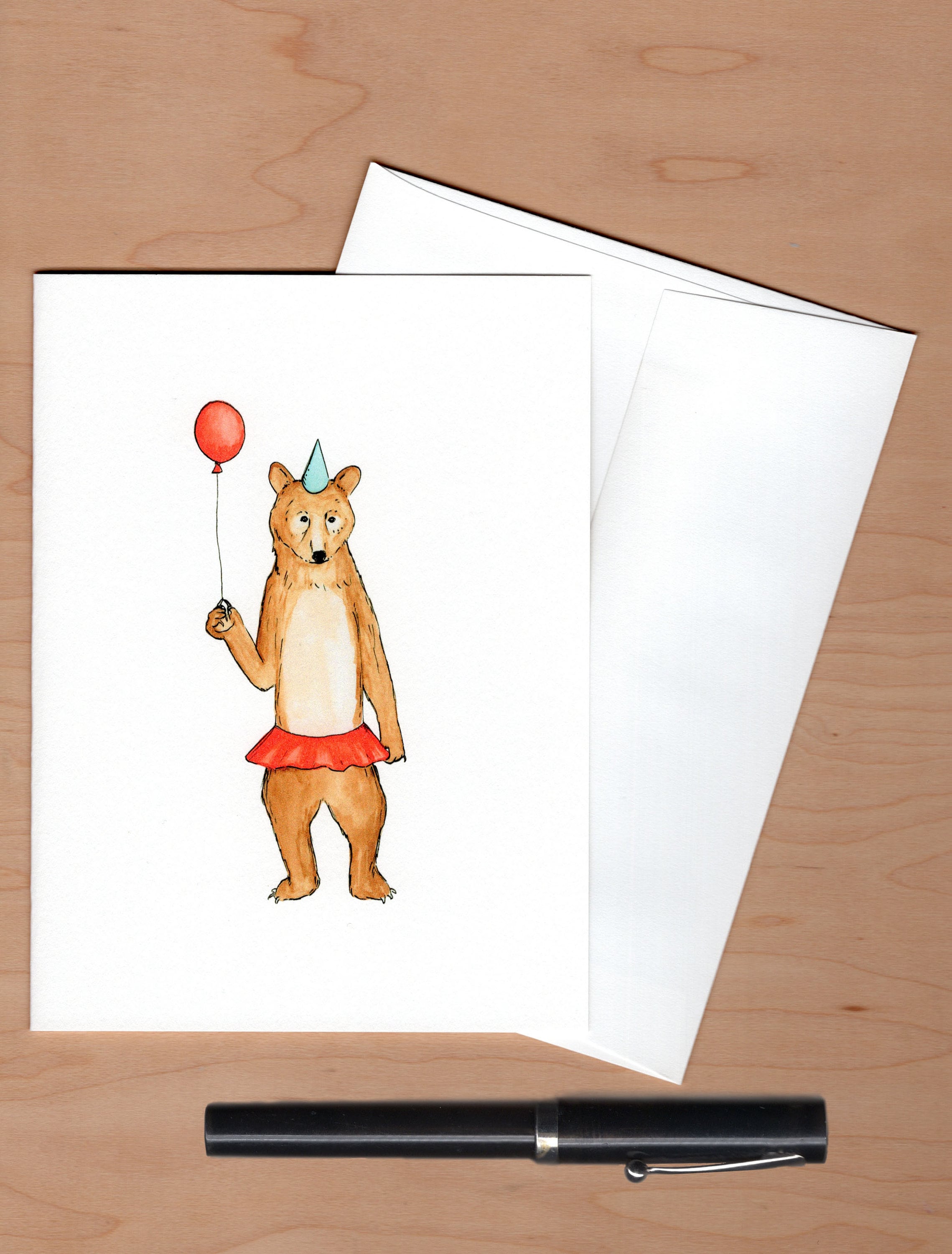 Bear and Balloon Birthday Card, Bear Card, Illustrated Birthday Card - Etsy
