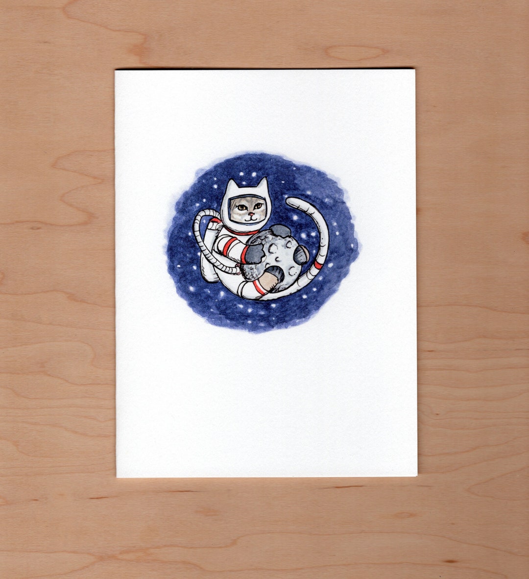 Astronaut Space Cat Note Card, Space Cat, Illustrated Cat Card - Etsy