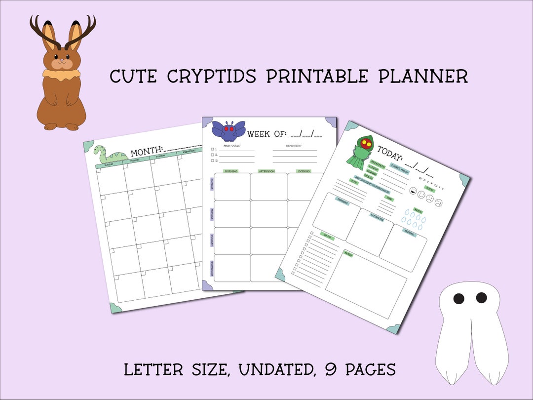 Cute Cryptids Printable Undated Planner - Etsy