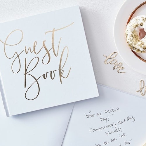 White and Gold Foiled Wedding Guest Book Gold Wedding Guest - Etsy