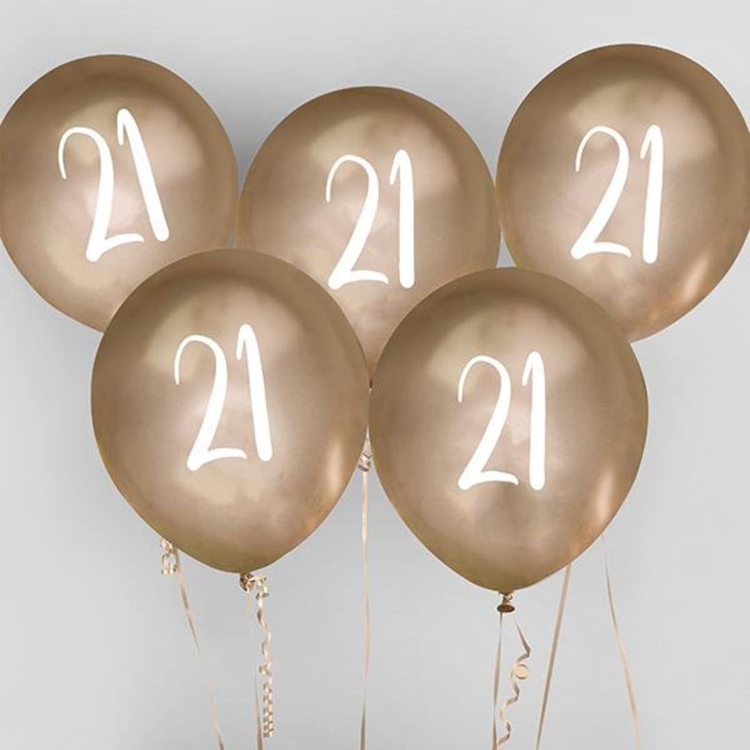 Gold 21st Birthday Balloons - Happy Birthday 21 Balloons - Gold & White ...