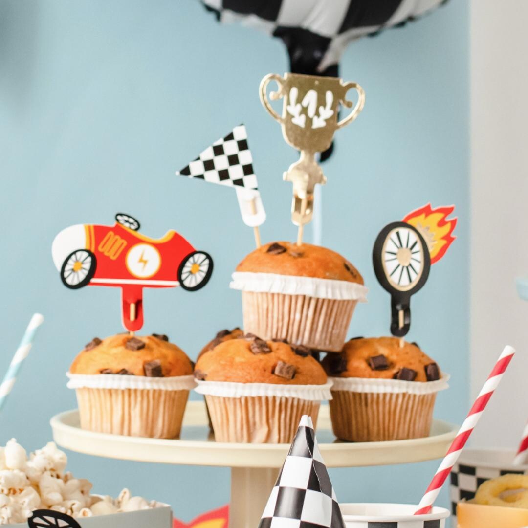 Racing Car Cupcake Toppers - Checkered Flag Cat Topper - Racing Car ...