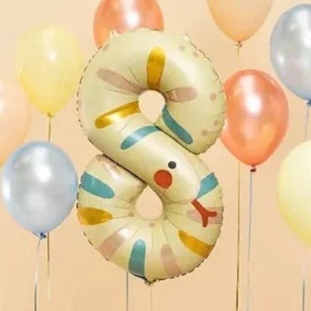 Snake Foil Balloon Number 8 - Jungle Animal 8th Birthday Balloon ...